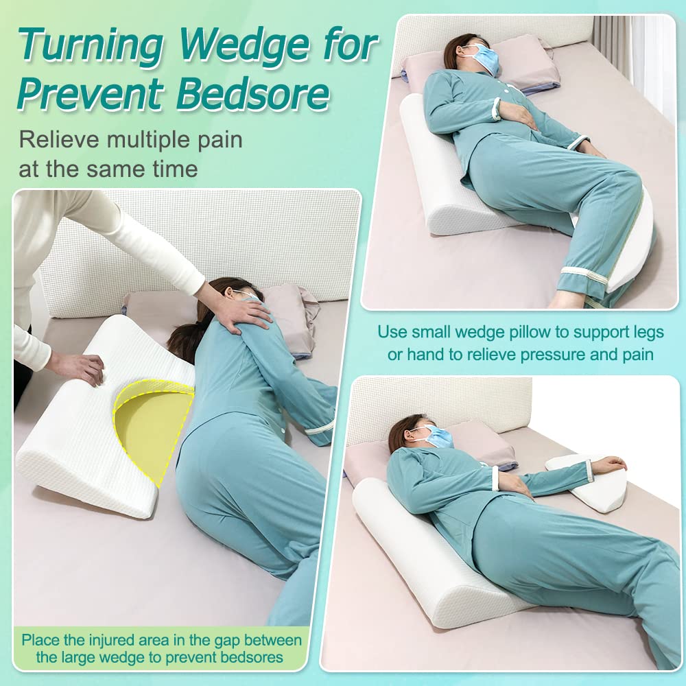 KAAMOS Bedsore Turning Wedge Pillow for Bed Sores Positioning Wedges Medical Pillows for Side Sleeping Pressure Ulcer Cushion Incline Foam Wedge for After Surgery Bedridden Elderly (23.6" Long)