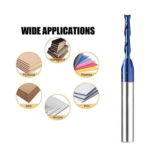 Spiral Router Bits Up Cut 1/8 inch Cutting Dia 1/4 inch Shank Solid Carbide End Mill with Nanco Blue Coating CNC Bits for Wood Cut 3D Carving Engraving…