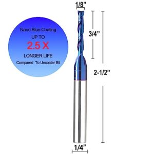 Spiral Router Bits Up Cut 1/8 inch Cutting Dia 1/4 inch Shank Solid Carbide End Mill with Nanco Blue Coating CNC Bits for Wood Cut 3D Carving Engraving…