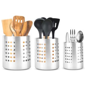 ksjone 3 pcs stainless steel kitchen cutlery holder utensil organizer flatware caddy drainer, cooking utensil & gadgets holder, kitchen caddy spoons & forks organizer (holes shape)