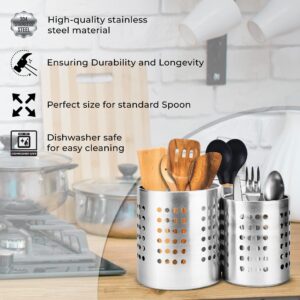 KSJONE 3 Pcs Stainless Steel Kitchen Cutlery Holder Utensil Organizer Flatware Caddy Drainer, Cooking Utensil & Gadgets Holder, Kitchen Caddy Spoons & Forks Organizer (Holes Shape)