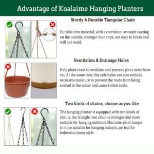 Koalaime Hanging Planter Self Watering 10 Inch, 2 Pack Indoor Outdoor Hanging Baskets, Hanging Flower Pots with Drainage Hole & 2 Kinds of Plant Hangers for Garden Home Decor(Cream)…