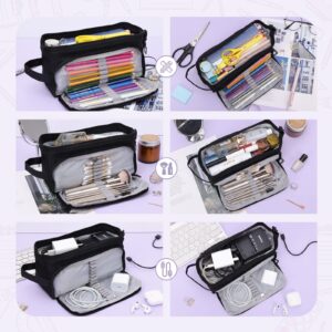 EOOUT Large Capacity Pencil Case Pencil Pouch Box, Big Organized Pencil Bag with Handle Cute Cosmetic Bag for College Middle School Travel Office Supllies Organizer (Black)