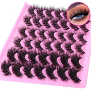 mink lashes fluffy false eyelashes natural look 14-17mm cat eye lashes pack, 5d wispy curly fake lashes by tnfvloneins - 21 pairs 3 styles