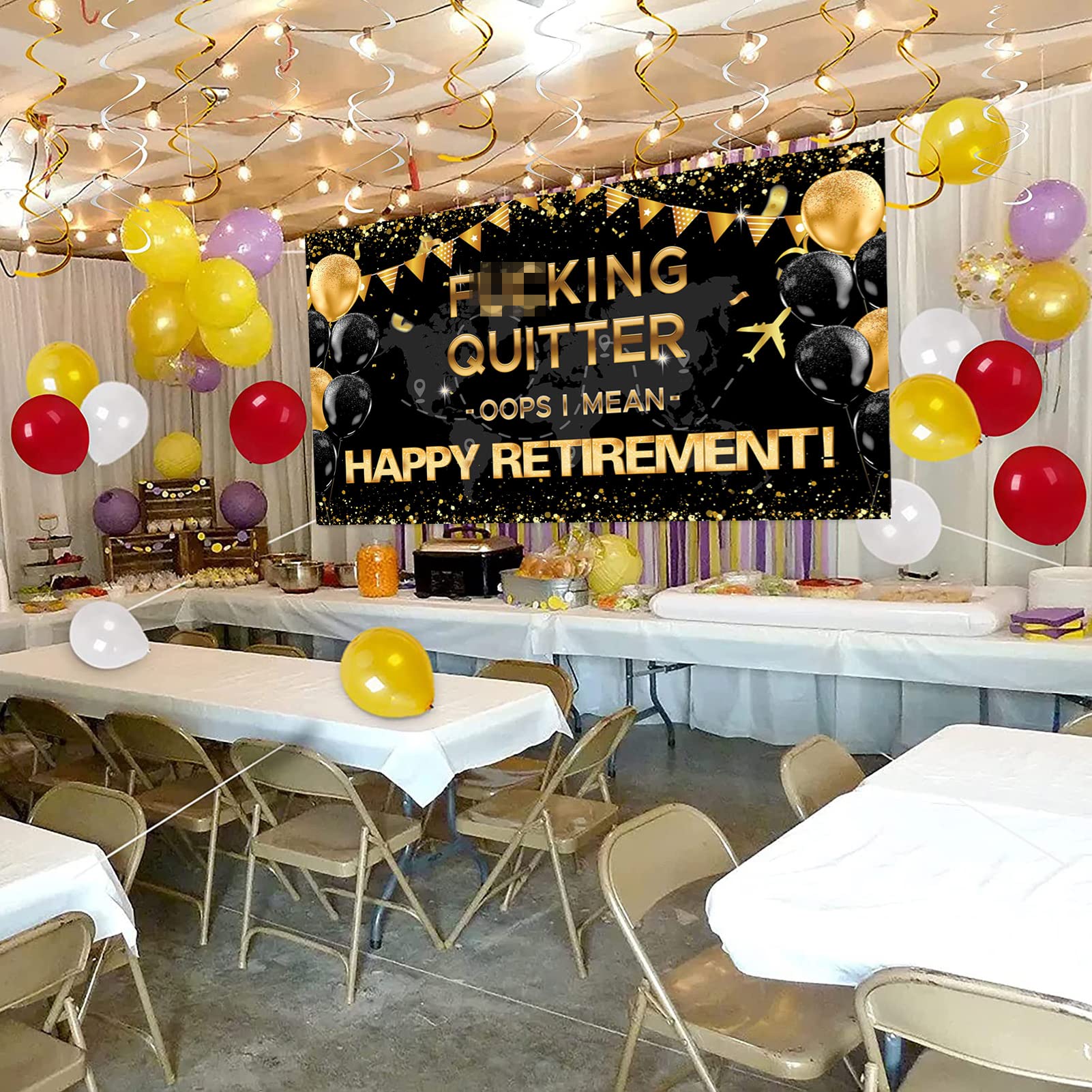 Retirement Party Decorations Happy Retirement Banner Backdrop Black and Gold Retirement Decorations for Men and Women Happy Retirement Sign