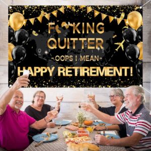 Retirement Party Decorations Happy Retirement Banner Backdrop Black and Gold Retirement Decorations for Men and Women Happy Retirement Sign