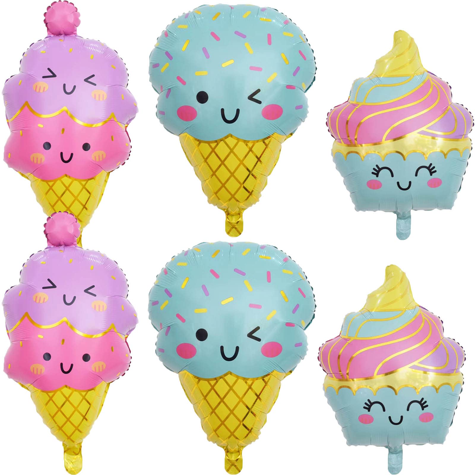 6Pcs Ice Cream Balloons Set Large Ice Cream Party Decorations Foil Mylar Balloons for Ice Cream Summer Hawaii Luau Birthday Baby Shower Party Decorations Supplies