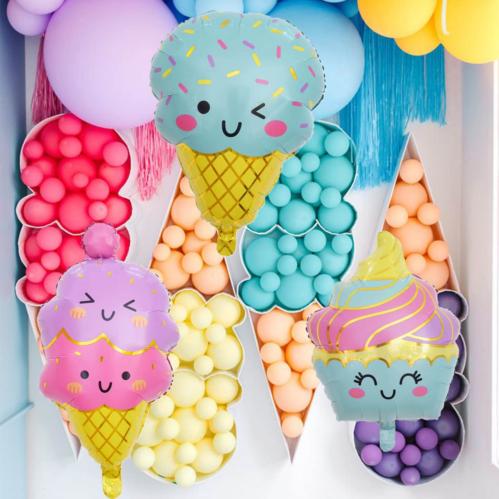 6Pcs Ice Cream Balloons Set Large Ice Cream Party Decorations Foil Mylar Balloons for Ice Cream Summer Hawaii Luau Birthday Baby Shower Party Decorations Supplies