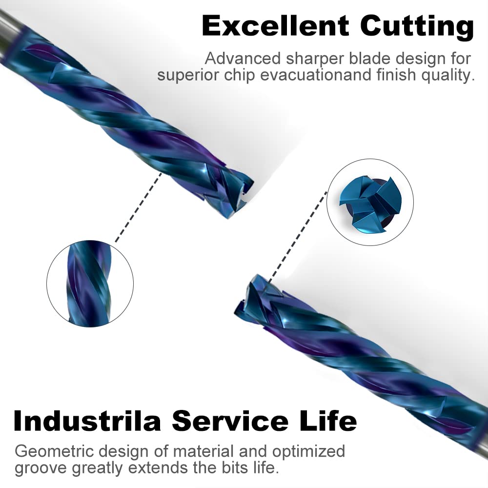 XDENGP 3 Flute Up&Down Cut Compression Spiral Router Bit for CNC, 1/4" Cutting Diameter, 1-1/4" Cutting Length 1/4" Shank with nACo Coated Carbide End Mill for Wood Carving Engraving Grinding Grooving