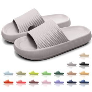 House Slippers For Women & Men - Cloud Slippers Non Slip Pillow Shower Slides Open Toe Comfy Quick Drying Bathroom Sandals For Spa Pool Gym Beach Indoor and Outdoor Grey 4041