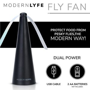 MODERN LYFE Fly Fan for Tables - USB or AA Battery Powered - Fly Swatter for Outdoor Dining Or Food at Parties, Restaurants, Outdoor Table, Fly Spinner, Keep Flies Away (Black - 1 Pack)