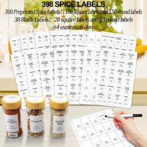 AISIPRIN Glass Spice Jars with 398 Labels-4oz 24 Pcs,Round Seasoning Jars with Bamboo Airtight Lids,Salt and Pepper Shakers Container Set -Shaker Lids, Funnel,Brush and Marker Included