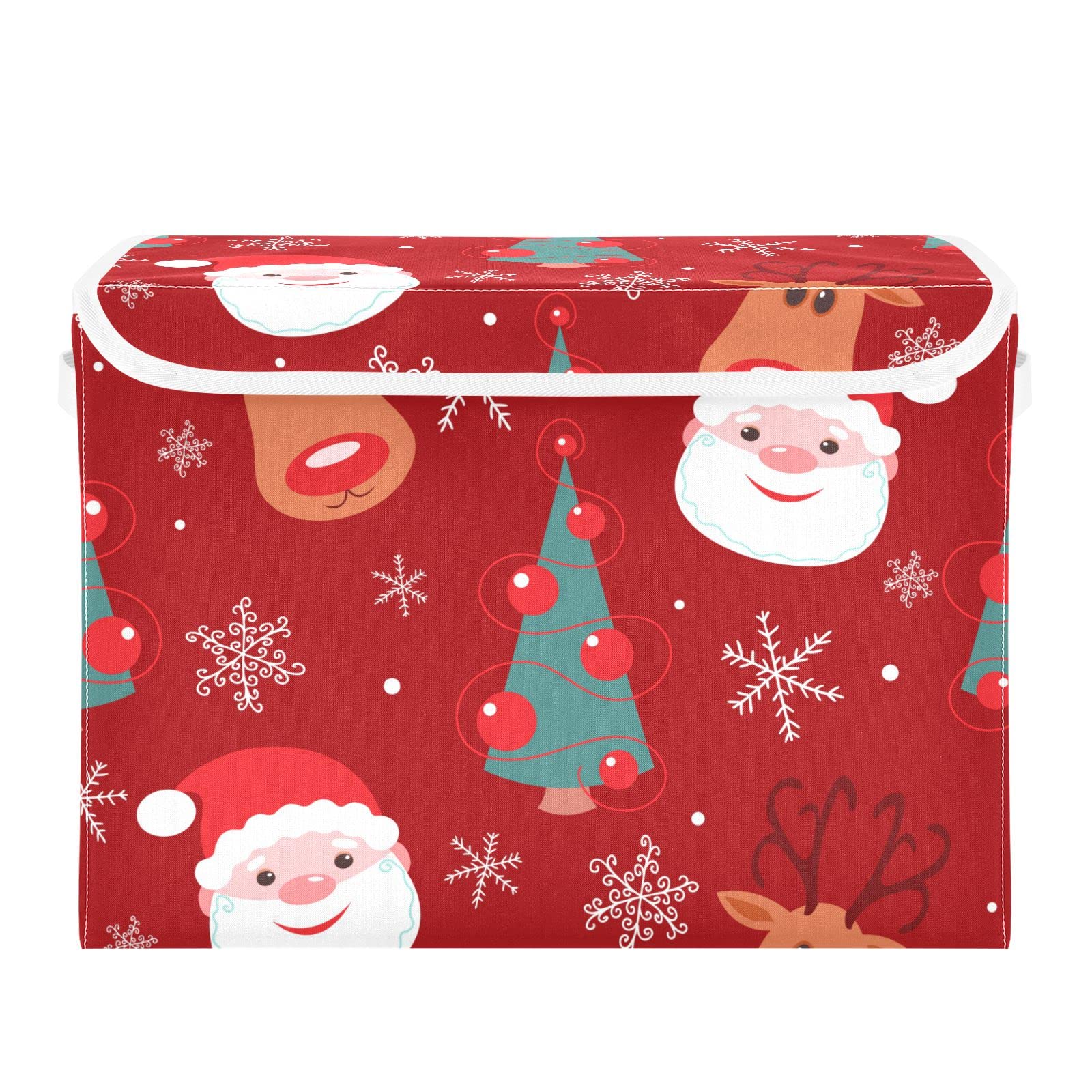 TSENQUE Christmas Reindeer Santa Tree Foldable Storage Boxes with Lids Organizer Basket with Handles for Home Bedroom Office 16.5" L x 12.6" W x 11.8" H