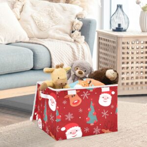 TSENQUE Christmas Reindeer Santa Tree Foldable Storage Boxes with Lids Organizer Basket with Handles for Home Bedroom Office 16.5" L x 12.6" W x 11.8" H