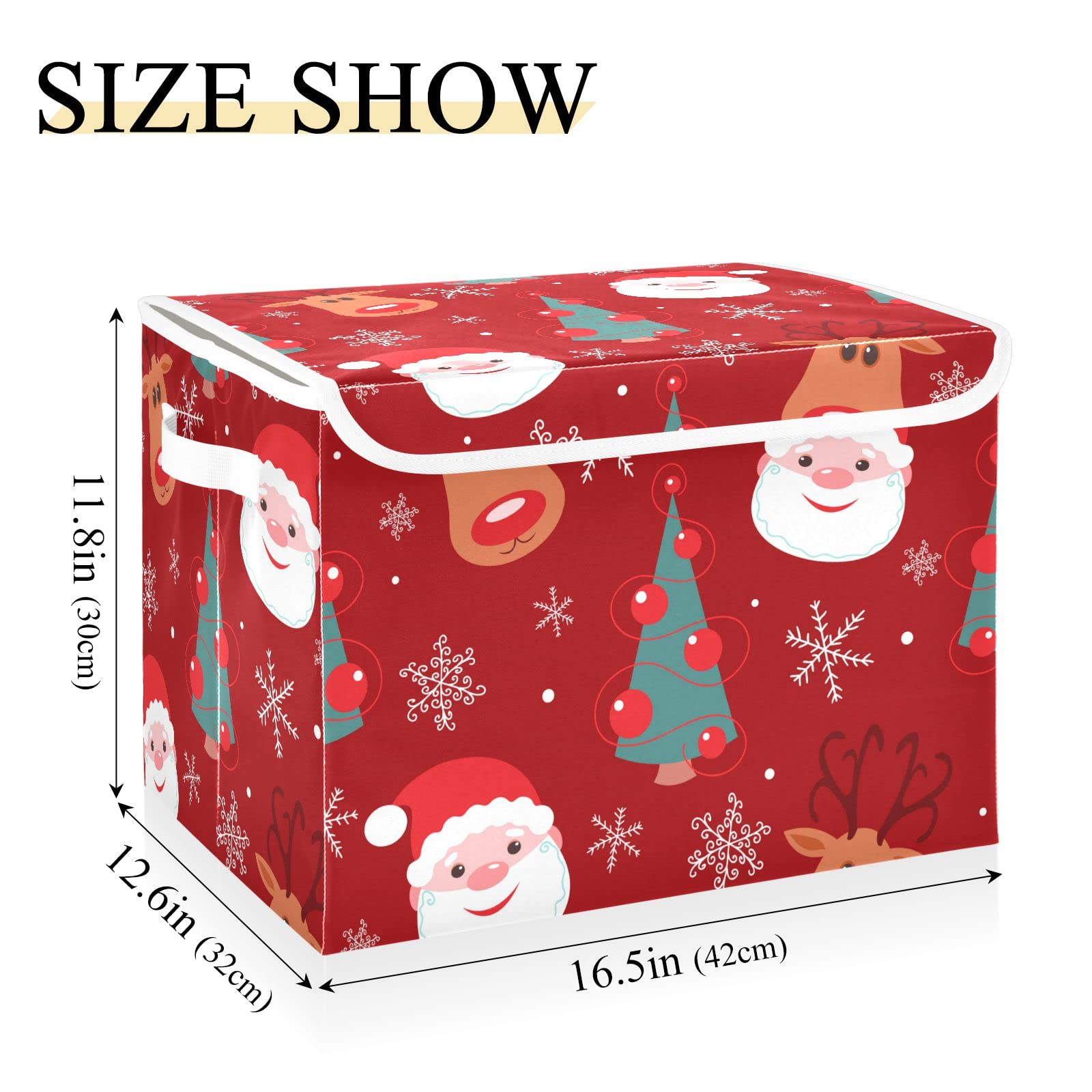 TSENQUE Christmas Reindeer Santa Tree Foldable Storage Boxes with Lids Organizer Basket with Handles for Home Bedroom Office 16.5" L x 12.6" W x 11.8" H