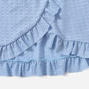 COZYEASE Girls' 3 Pcs Set Tie Front Ruffle Trim Bikini Swimsuit with Beach Skirt Cute Frill Wrap Swimsuit Light Blue 11-12Y