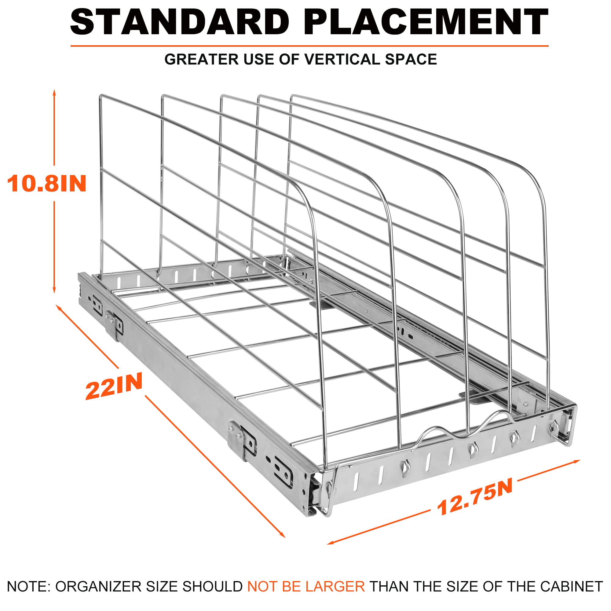 Slide Out Cutting Board for Cookie Sheet, Bakeware, and Tray, Pull-Out Organizer Kitchen Pantry Cabinet Organizer - 12.5" W x 21" D - Chrome Finish