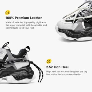 BEAU TODAY Chunky Dad Sneakers for Women,Women Fashion Platform Sneakers,Leather Comfortable Casual Walking Dad Shoes Grey&White US 6.5