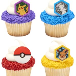 DecoPac Pokémon I Choose You Rings, Cupcake Decorations With Pikachu, Eevee, Mew, and Poké Ball, Multicolored Food Safe Cake Toppers – 24 Pack