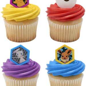 DecoPac Pokémon I Choose You Rings, Cupcake Decorations With Pikachu, Eevee, Mew, and Poké Ball, Multicolored Food Safe Cake Toppers – 24 Pack