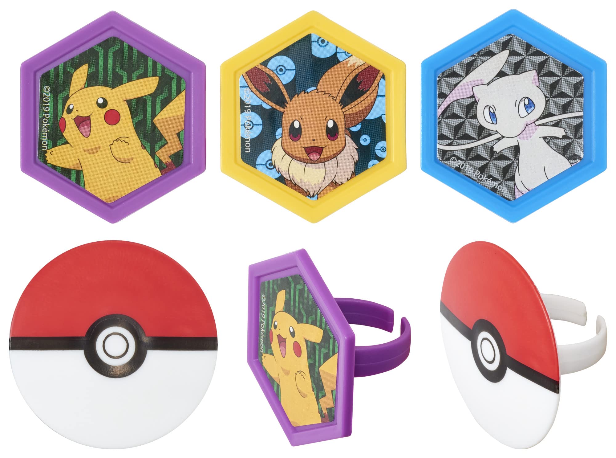 DecoPac Pokémon I Choose You Rings, Cupcake Decorations With Pikachu, Eevee, Mew, and Poké Ball, Multicolored Food Safe Cake Toppers – 24 Pack