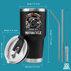 Panvola I Don't Snore I Dream I'm A Motorcycle Stainless Steel Tumbler Snorers Motorcyclist Gift Biker Rider For Dad Husband Boyfriend Uncle Travel Mug (30 oz, Black)