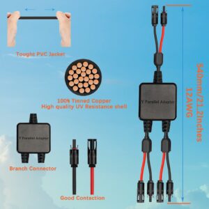 KarlKers Solar Parallel Adapter Cable Solar Y Branch Splitter Connector with Reverse Current Protection, Solar Panel Splitter Connector for Portable Power Station Wire Plug Tool Kit