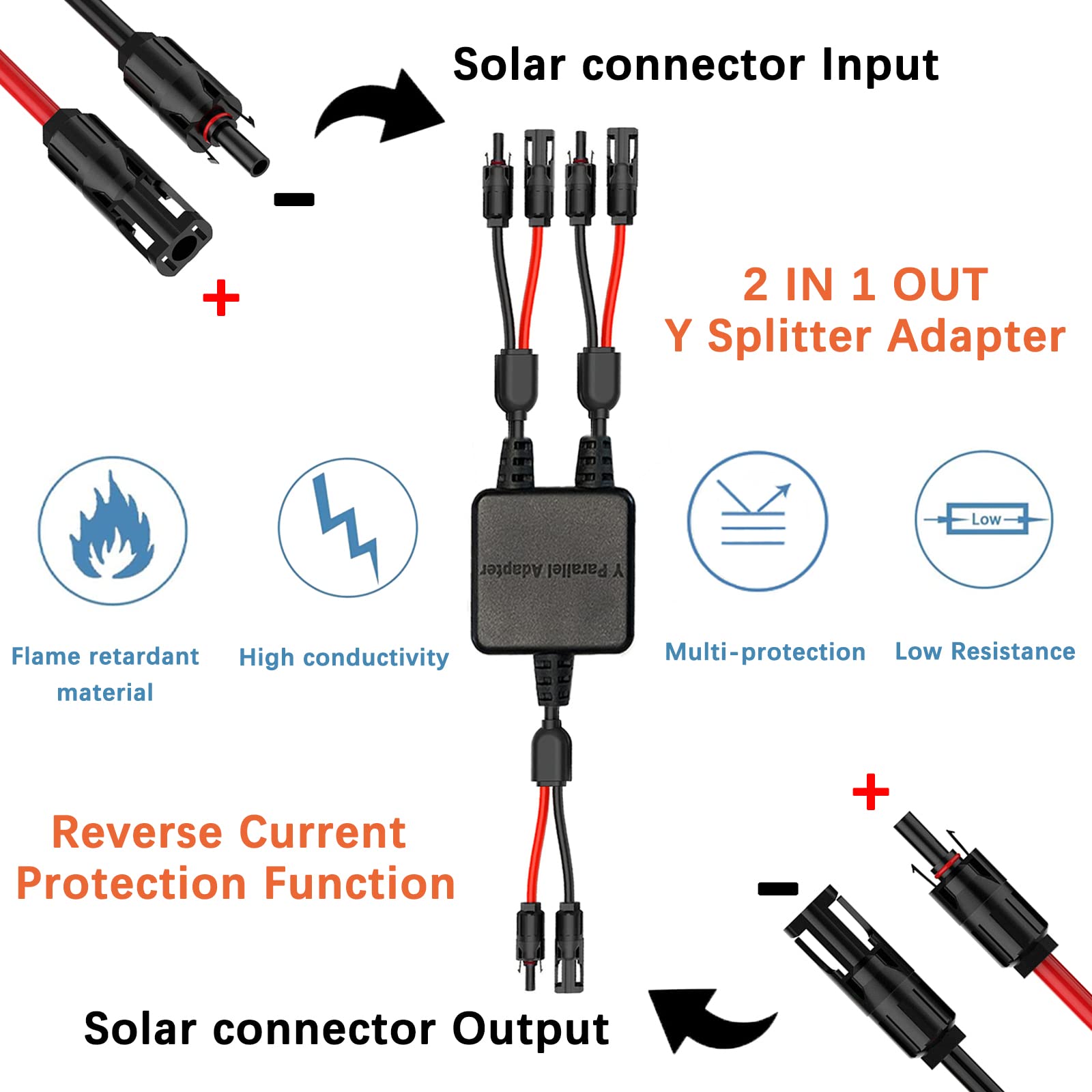 KarlKers Solar Parallel Adapter Cable Solar Y Branch Splitter Connector with Reverse Current Protection, Solar Panel Splitter Connector for Portable Power Station Wire Plug Tool Kit