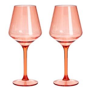 Floating Wine Glasses for Pool | 2 Set | Shatterproof Tritan Acrylic Glass Drinkware, Unbreakable - Colored European Design BPA-free plastic, Reusable, All Purpose Glassware, Hand Wash 15oz (Orange)