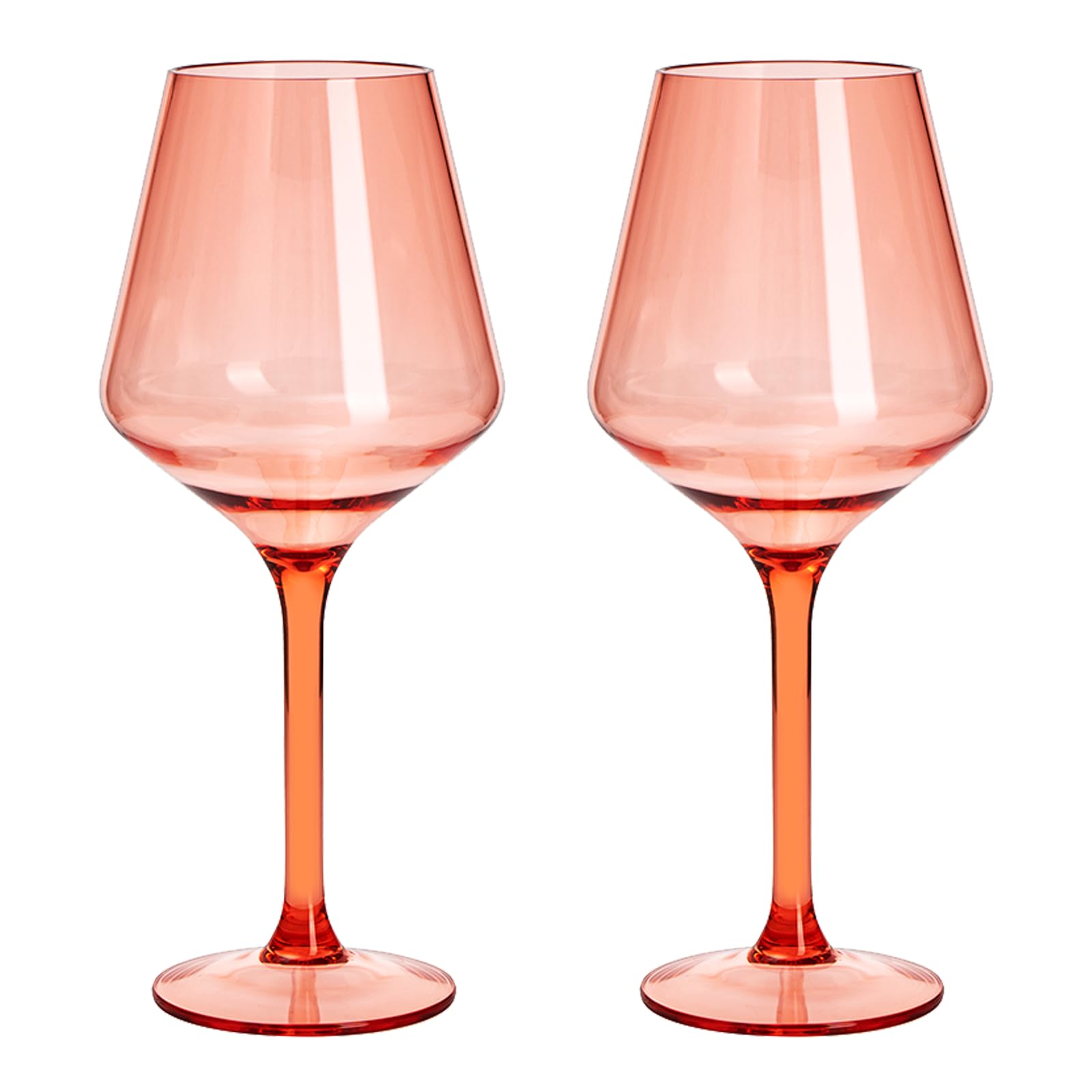 Floating Wine Glasses for Pool | 2 Set | Shatterproof Tritan Acrylic Glass Drinkware, Unbreakable - Colored European Design BPA-free plastic, Reusable, All Purpose Glassware, Hand Wash 15oz (Orange)