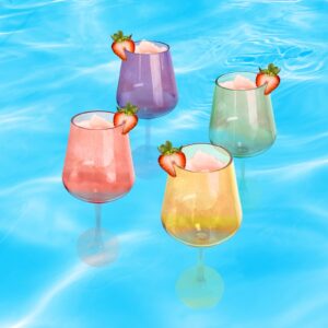 Floating Wine Glasses for Pool | 2 Set | Shatterproof Tritan Acrylic Glass Drinkware, Unbreakable - Colored European Design BPA-free plastic, Reusable, All Purpose Glassware, Hand Wash 15oz (Orange)