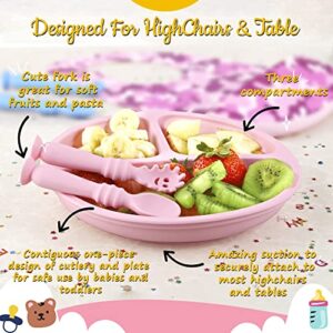 CHUPcheek Silicone Baby Feeding Set, Suction Plates for Baby, Adjustable Baby Bibs, Soft Spoon & Spork Suitable for Toddlers & Kids