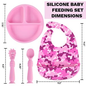 CHUPcheek Silicone Baby Feeding Set, Suction Plates for Baby, Adjustable Baby Bibs, Soft Spoon & Spork Suitable for Toddlers & Kids