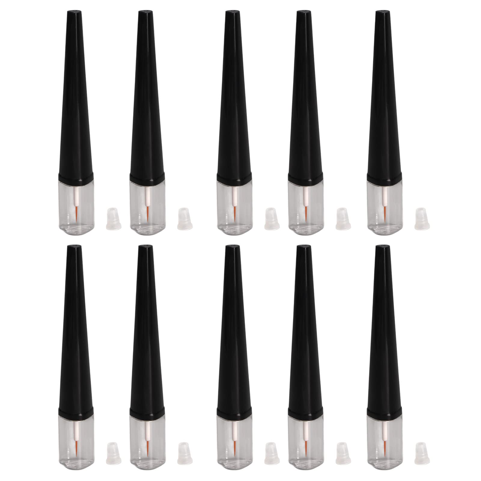 Liquid Bottle, 10pcs Eyelash Growth Liquid Bottle, Refillable Transparent Empty Eyeliner Tubes with Black Cover for Cosmetic 5ml