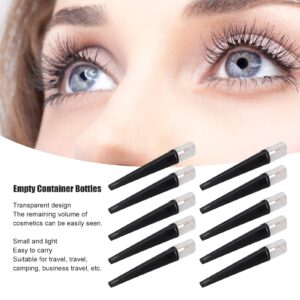 Liquid Bottle, 10pcs Eyelash Growth Liquid Bottle, Refillable Transparent Empty Eyeliner Tubes with Black Cover for Cosmetic 5ml