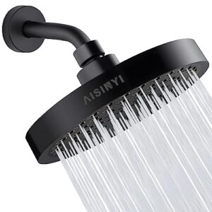 aisinyi high pressure rainfall shower head, 6 inches luxury modern showerhead with perfect adjustable replacement, removable restrictor, easy installation for your bathroom shower heads (matte black)