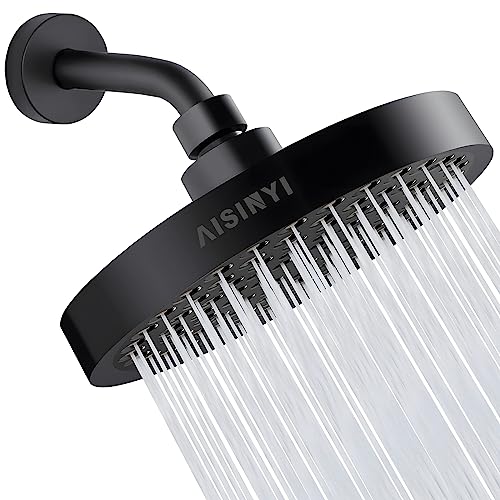 AISINYI High Pressure Rainfall Shower Head, 6 Inches Luxury Modern Showerhead with Perfect Adjustable Replacement, Removable Restrictor, Easy Installation for Your Bathroom Shower Heads (Matte Black)