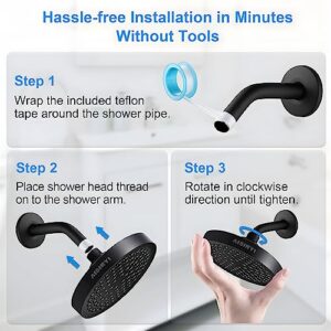 AISINYI High Pressure Rainfall Shower Head, 6 Inches Luxury Modern Showerhead with Perfect Adjustable Replacement, Removable Restrictor, Easy Installation for Your Bathroom Shower Heads (Matte Black)