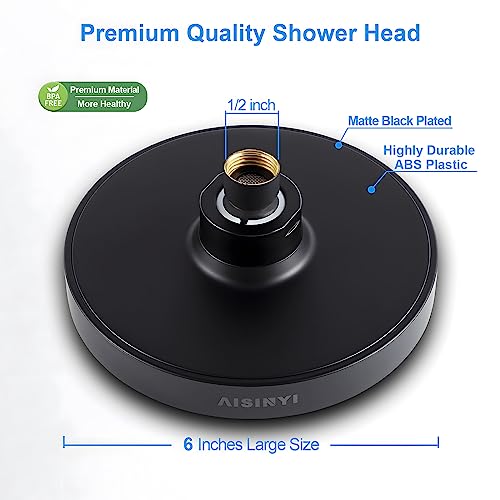 AISINYI High Pressure Rainfall Shower Head, 6 Inches Luxury Modern Showerhead with Perfect Adjustable Replacement, Removable Restrictor, Easy Installation for Your Bathroom Shower Heads (Matte Black)