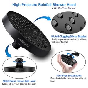 AISINYI High Pressure Rainfall Shower Head, 6 Inches Luxury Modern Showerhead with Perfect Adjustable Replacement, Removable Restrictor, Easy Installation for Your Bathroom Shower Heads (Matte Black)