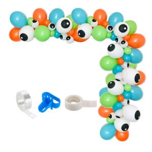 monster balloon garland arch kit, 110pcs eyeball balloons, orange, caribbean blue, lime latex balloon arch for kids monster themed birthday,little monster birthday, little monster is turning one