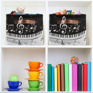 ALAZA Piano Key Music Black Large Storage Basket with Handles Foldable Decorative 1 Pack Storage Bin Box for Organizing Living Room Shelves Office Closet Clothes