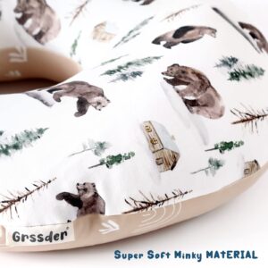 GRSSDER Nursing Pillow Cover Stretchy Soft Minky Fabric Removable Covers for Breastfeeding Pillows, Comfortable Slipcover for Baby Boy and Girls, Jungle Bear/Rainbow