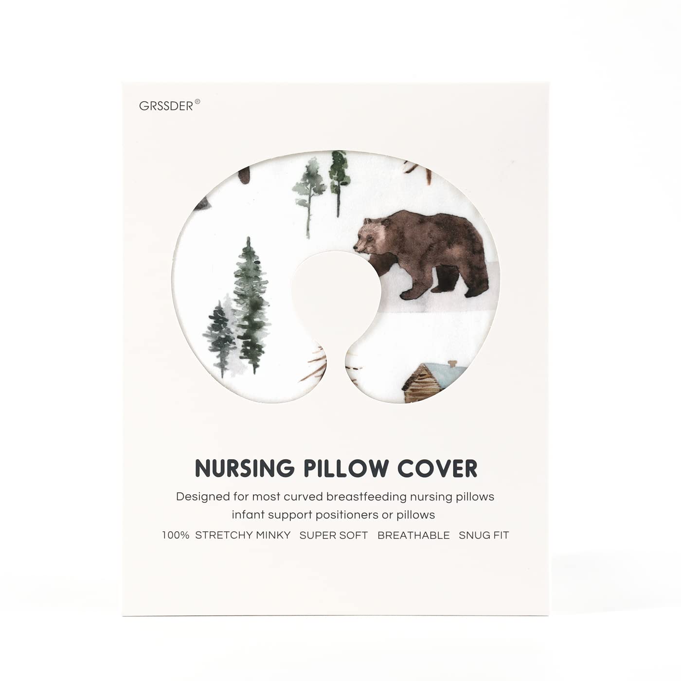 GRSSDER Nursing Pillow Cover Stretchy Soft Minky Fabric Removable Covers for Breastfeeding Pillows, Comfortable Slipcover for Baby Boy and Girls, Jungle Bear/Rainbow