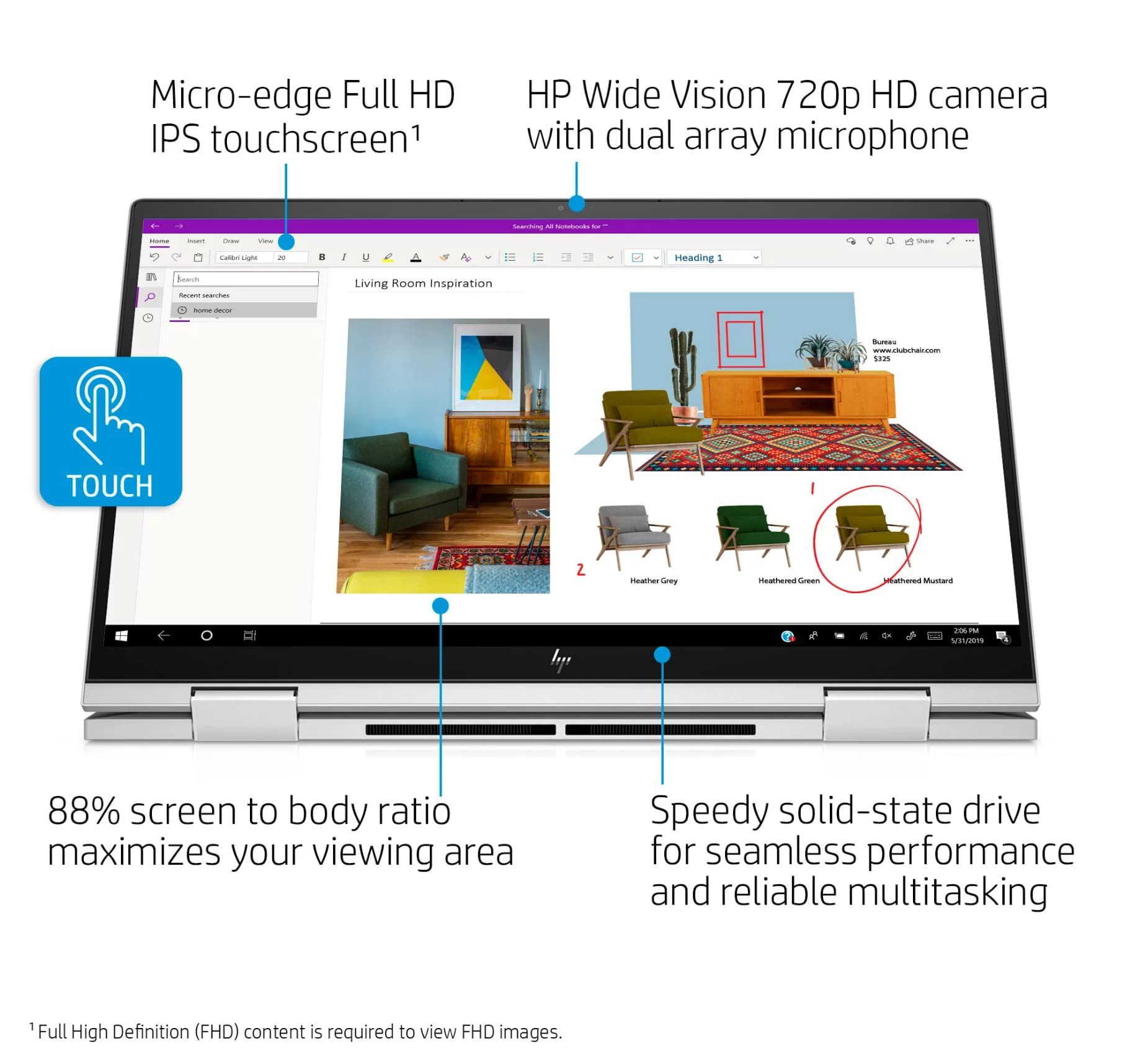 HP Envy x360 15.6" Touchscreen 2-in-1 Laptop - 1080p - Intel Core i5-1135G7-16GB RAM - 512GB SSD - Windows 10 PRO - Intel® Iris® Xe Graphics - w/HDMI Cable