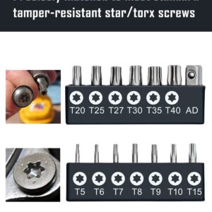 ROTATION 14-Piece Tamper Resistant Star Bits, Chrome Vanadium Steel, T5 - T40 Impact Grade Security Torx Bit Set, 1/4-inch Hex Shank