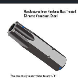 ROTATION 14-Piece Tamper Resistant Star Bits, Chrome Vanadium Steel, T5 - T40 Impact Grade Security Torx Bit Set, 1/4-inch Hex Shank