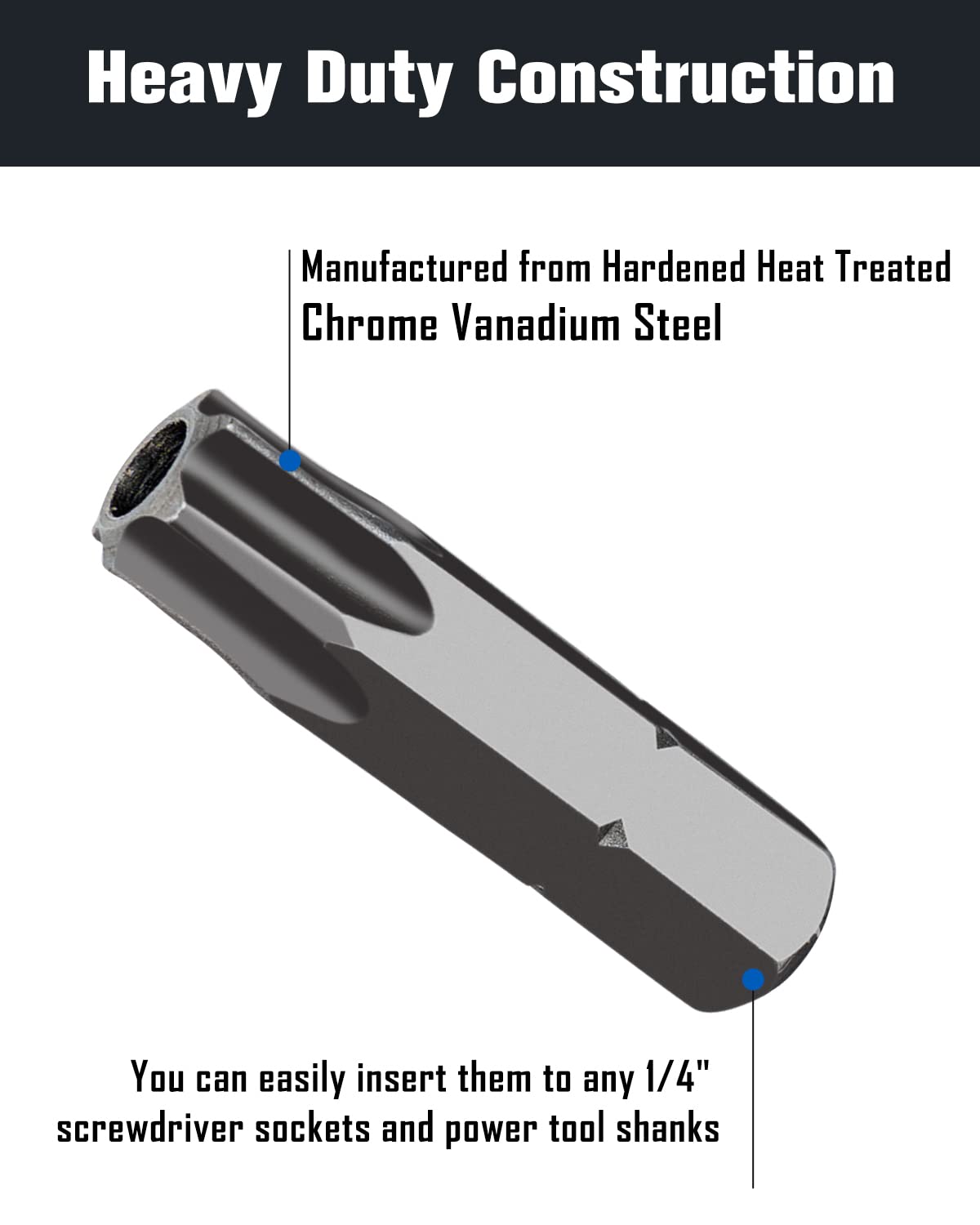 ROTATION 14-Piece Tamper Resistant Star Bits, Chrome Vanadium Steel, T5 - T40 Impact Grade Security Torx Bit Set, 1/4-inch Hex Shank