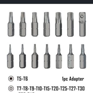 ROTATION 14-Piece Tamper Resistant Star Bits, Chrome Vanadium Steel, T5 - T40 Impact Grade Security Torx Bit Set, 1/4-inch Hex Shank