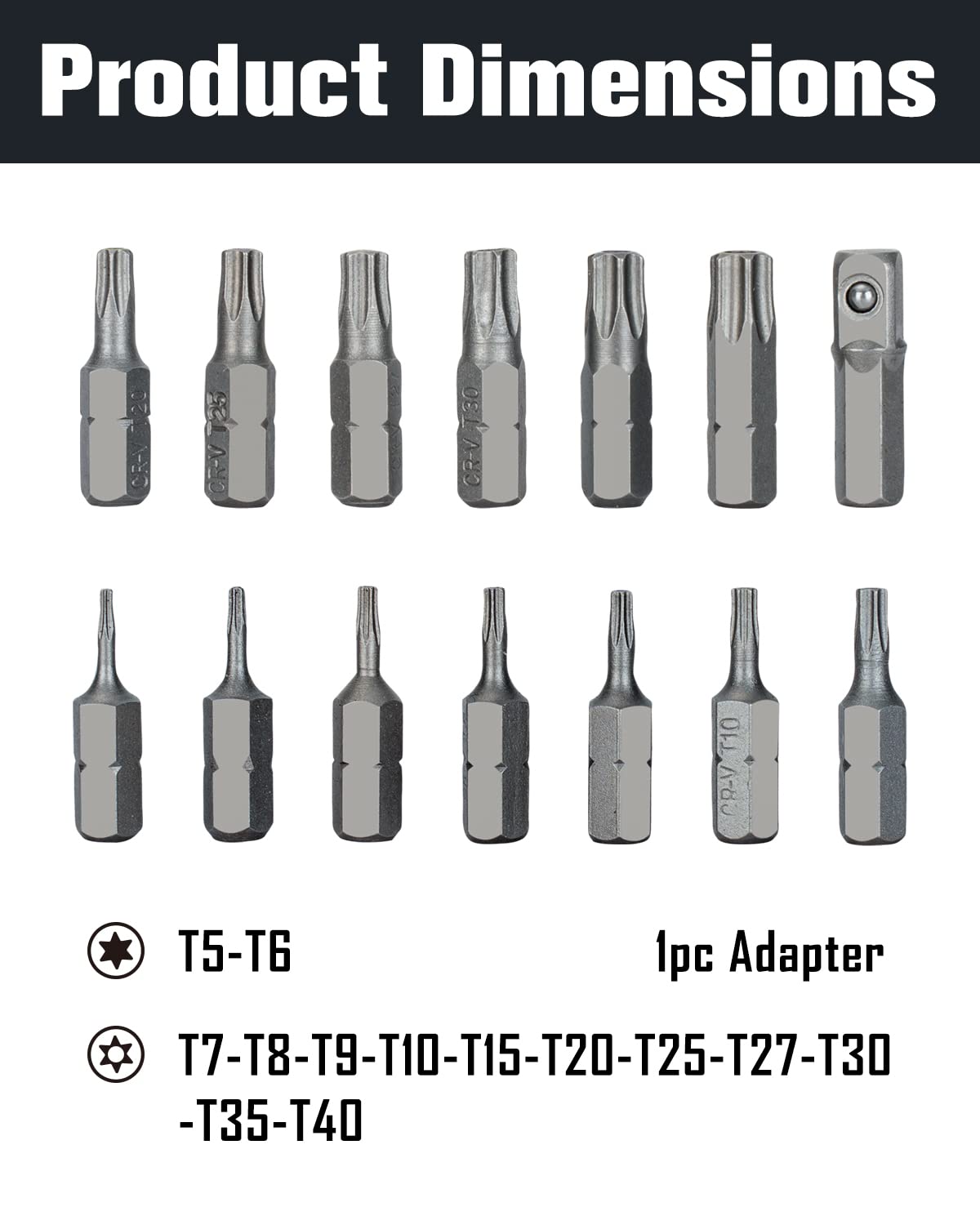 ROTATION 14-Piece Tamper Resistant Star Bits, Chrome Vanadium Steel, T5 - T40 Impact Grade Security Torx Bit Set, 1/4-inch Hex Shank